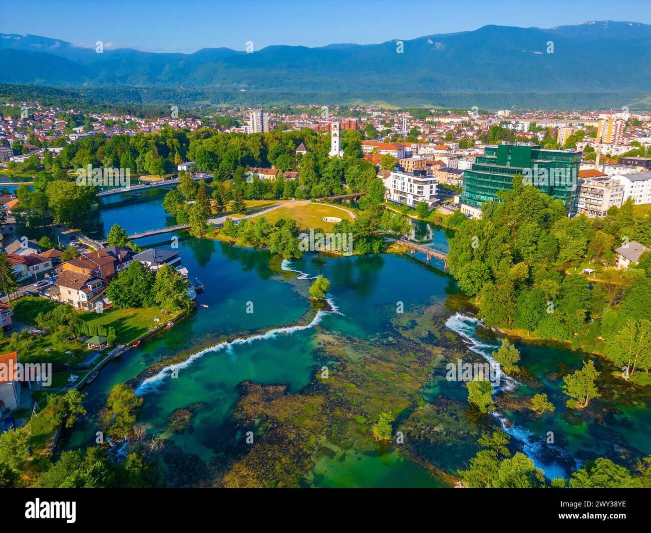 Panorama of rapids on river una in Bosnian town Bihac Stock Photo - Alamy