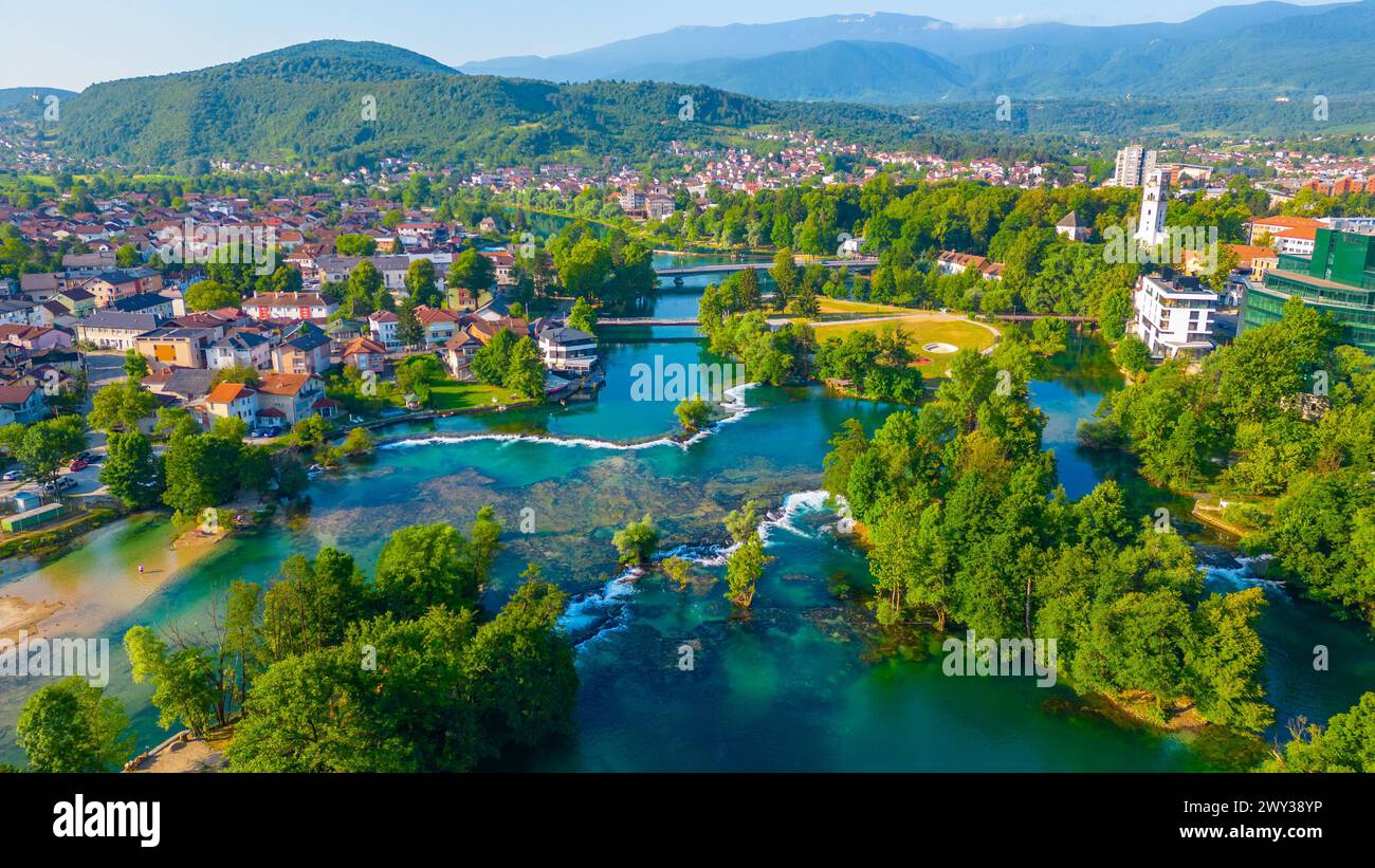 Panorama of rapids on river una in Bosnian town Bihac Stock Photo - Alamy
