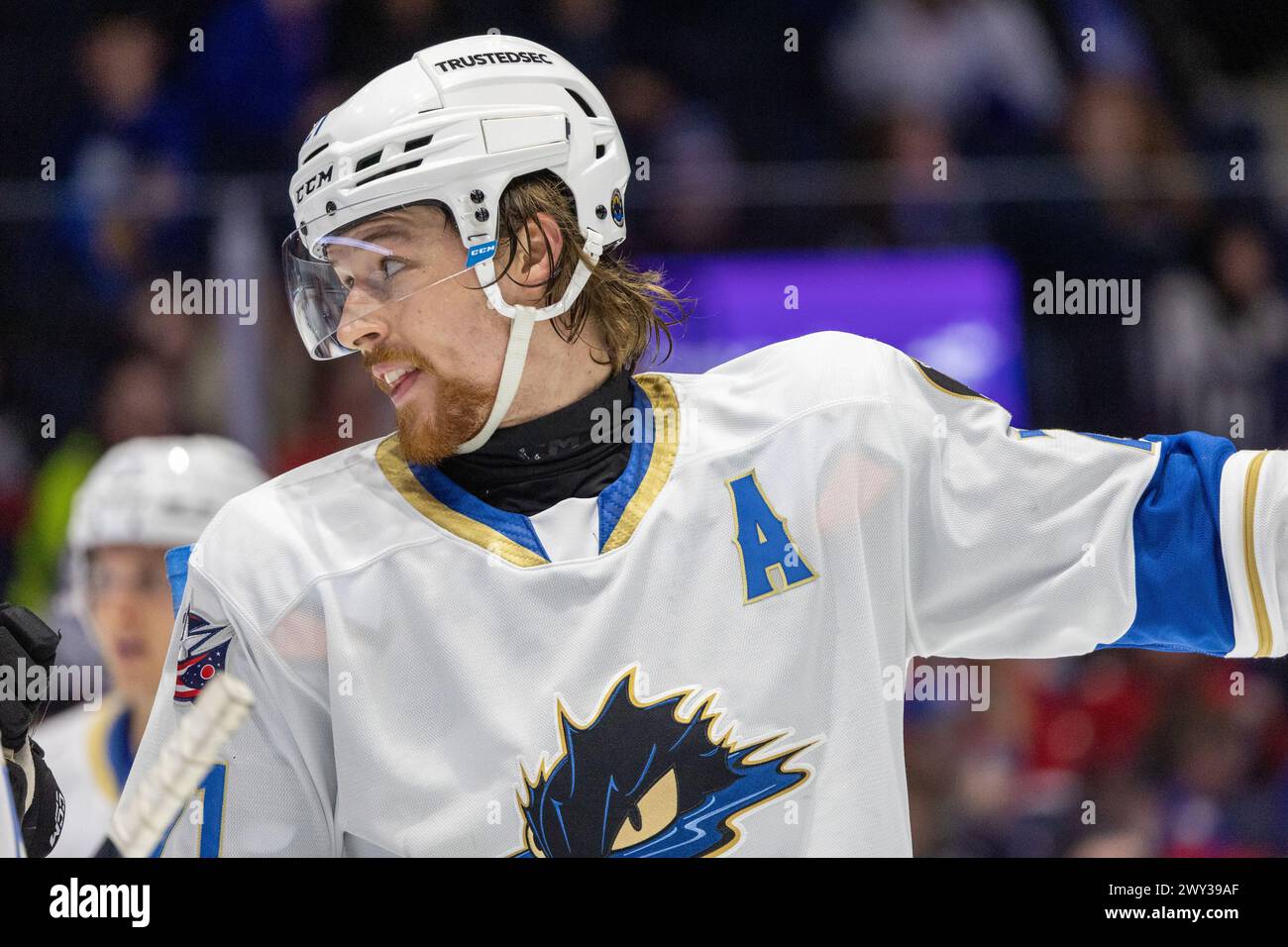 April 3rd, 2024: Cleveland Monsters forward Josh Dunne (21) skates in ...