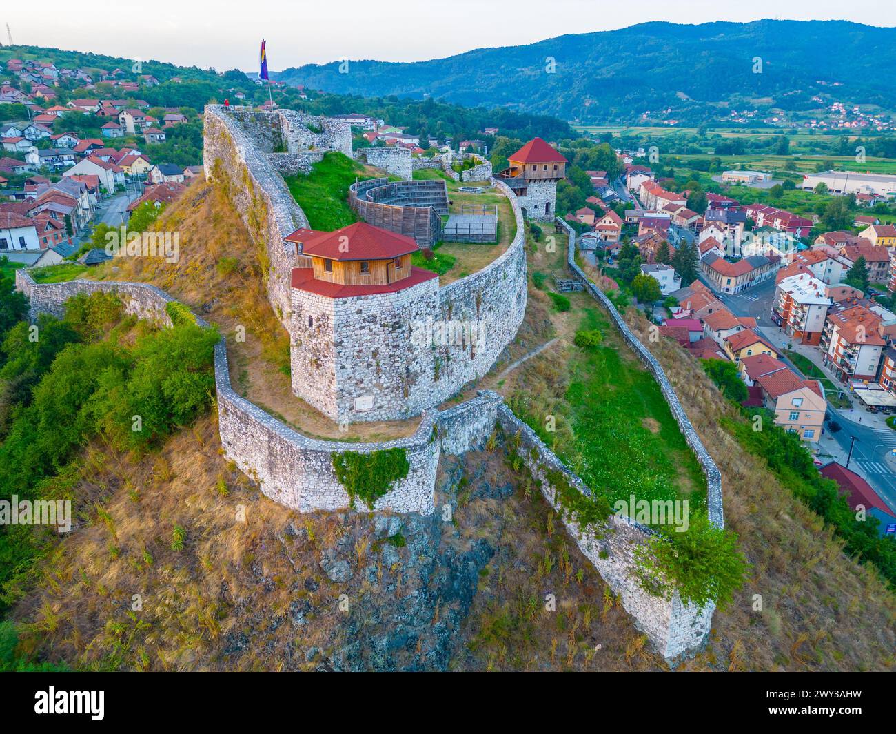 Sunset panorama of Doboj fortress in Bosnia and Herzegovina Stock Photo ...