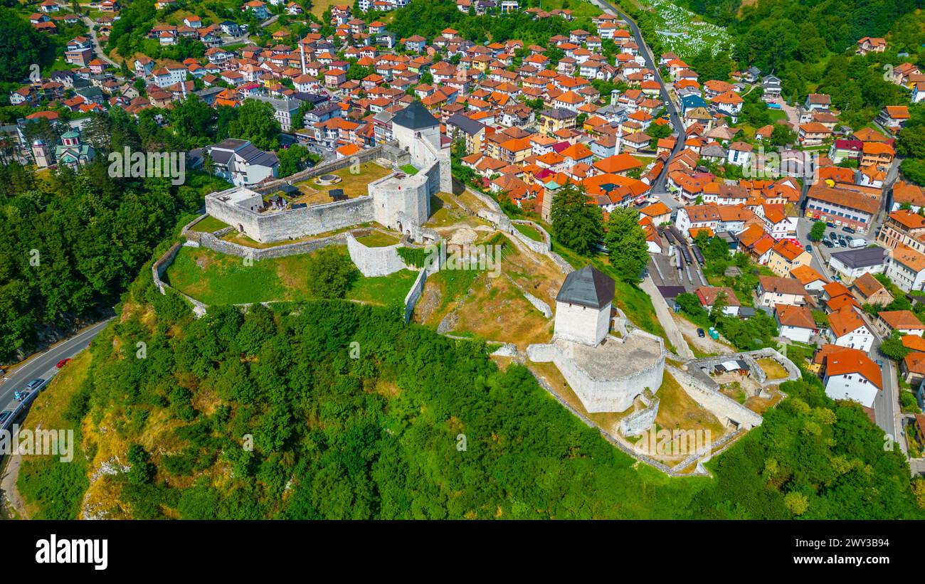 Tesanj castle and surrounding cityscape in Bosnia and Herzegovina Stock ...