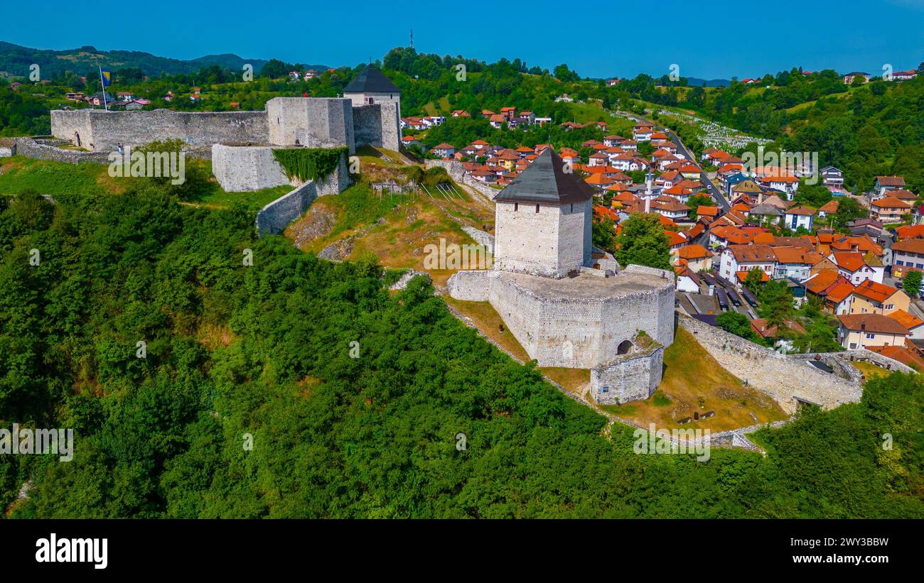 Tesanj castle and surrounding cityscape in Bosnia and Herzegovina Stock ...