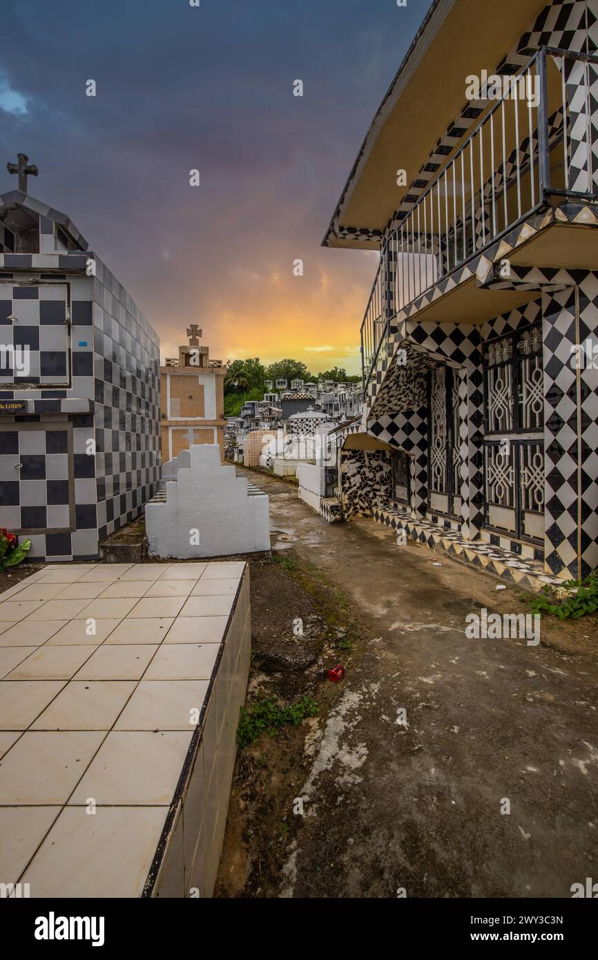 Famous cemetery, many mausoleums or large tombs decorated with tiles ...