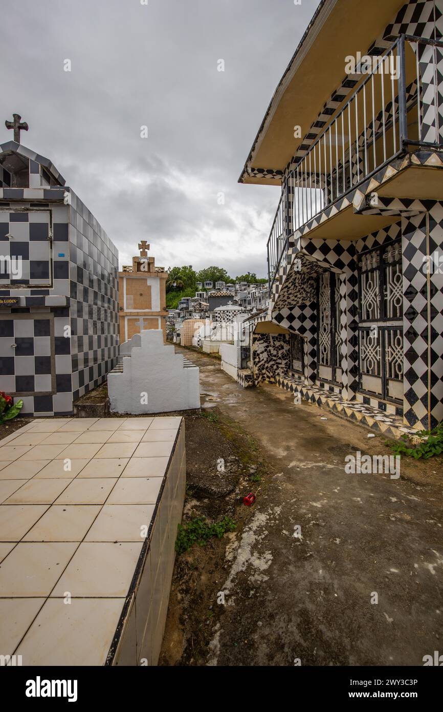 Famous cemetery, many mausoleums or large tombs decorated with tiles ...