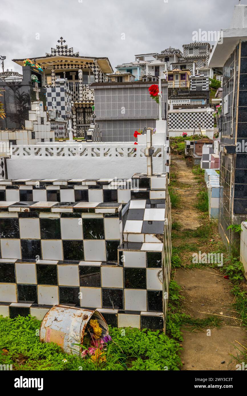 Famous cemetery, many mausoleums or large tombs decorated with tiles ...