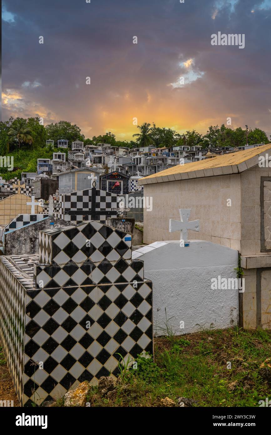 Famous cemetery, many mausoleums or large tombs decorated with tiles ...