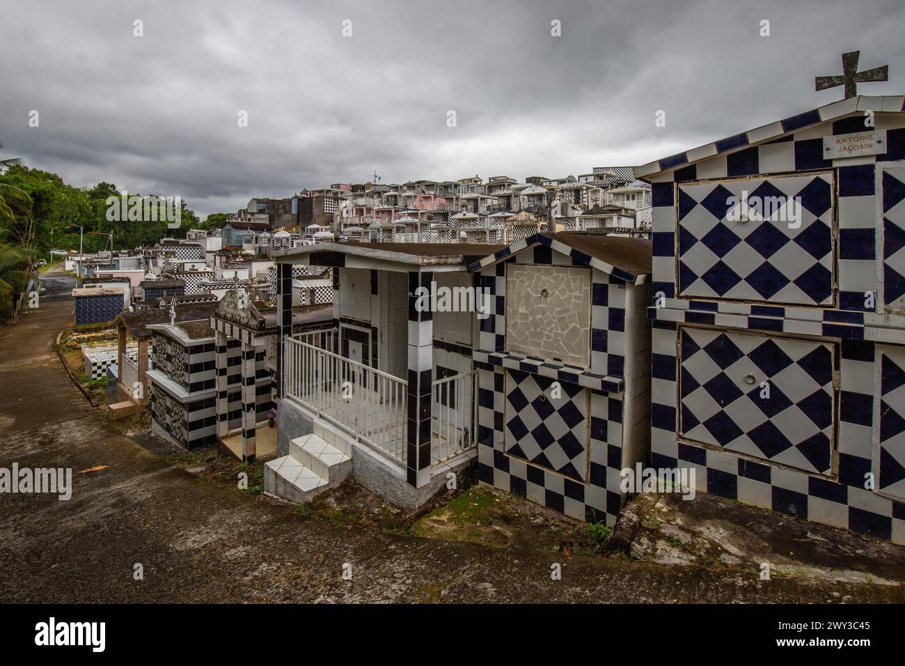 Famous cemetery, many mausoleums or large tombs decorated with tiles ...
