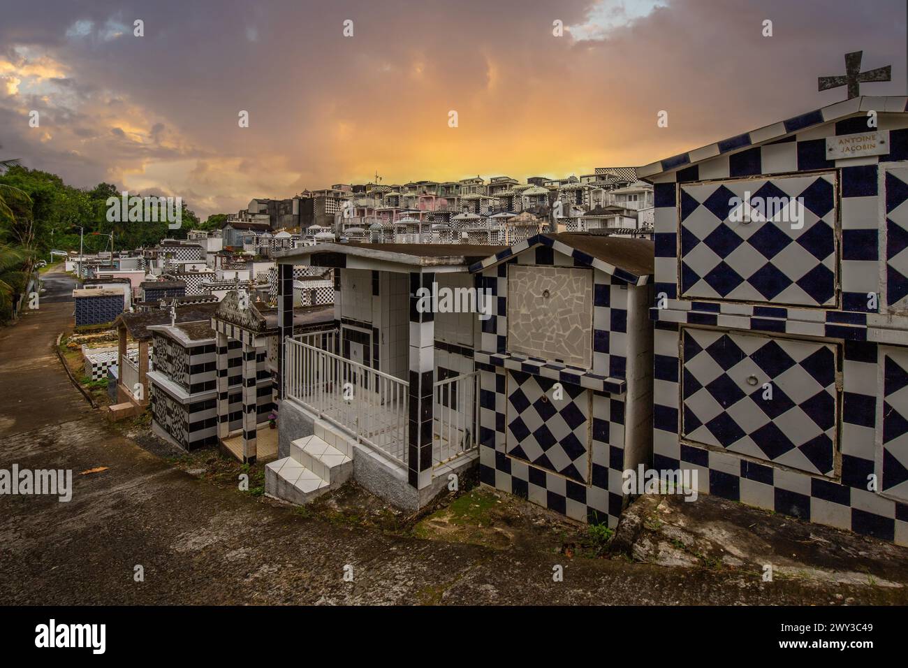 Famous cemetery, many mausoleums or large tombs decorated with tiles ...