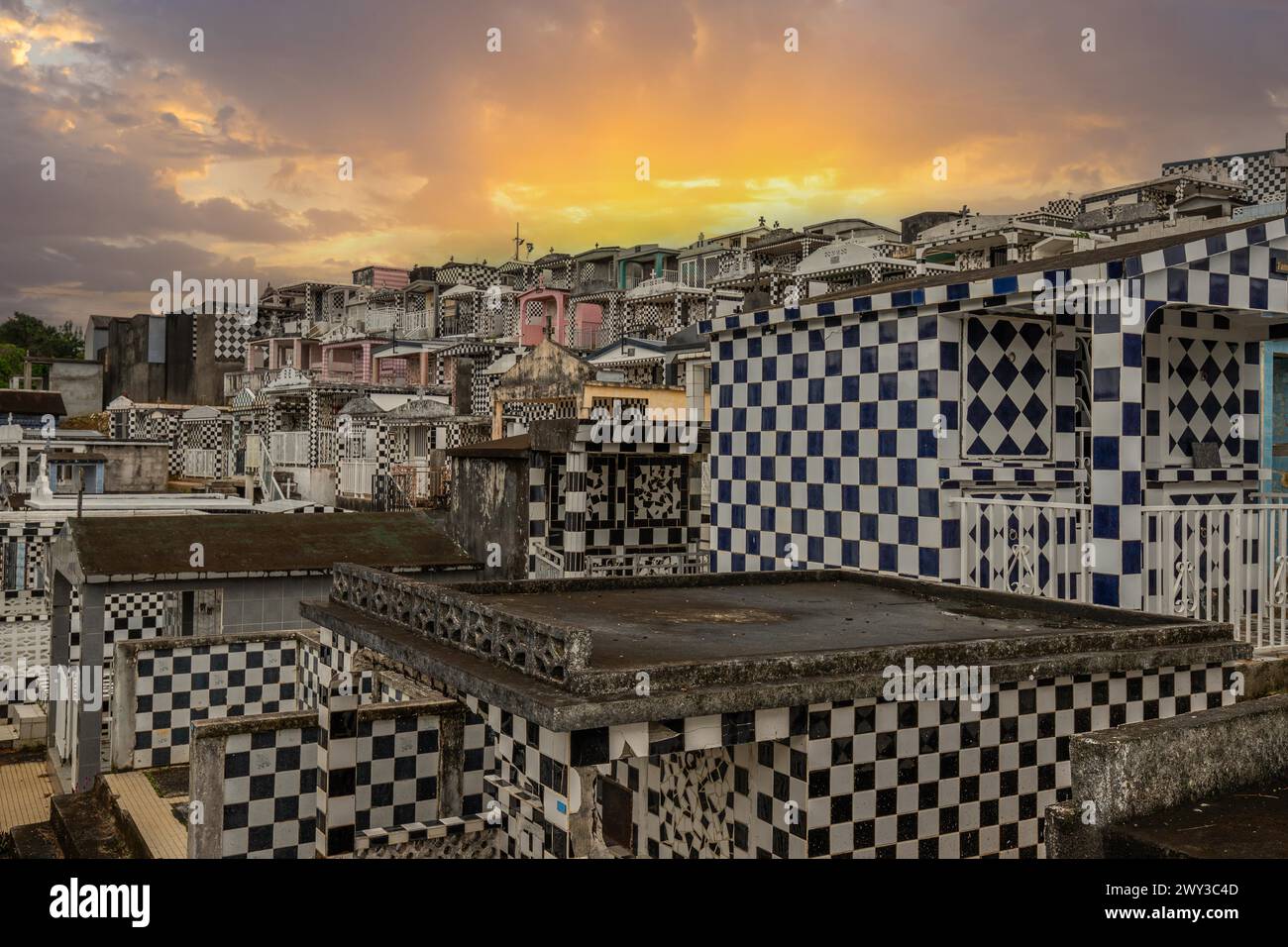 Famous cemetery, many mausoleums or large tombs decorated with tiles ...