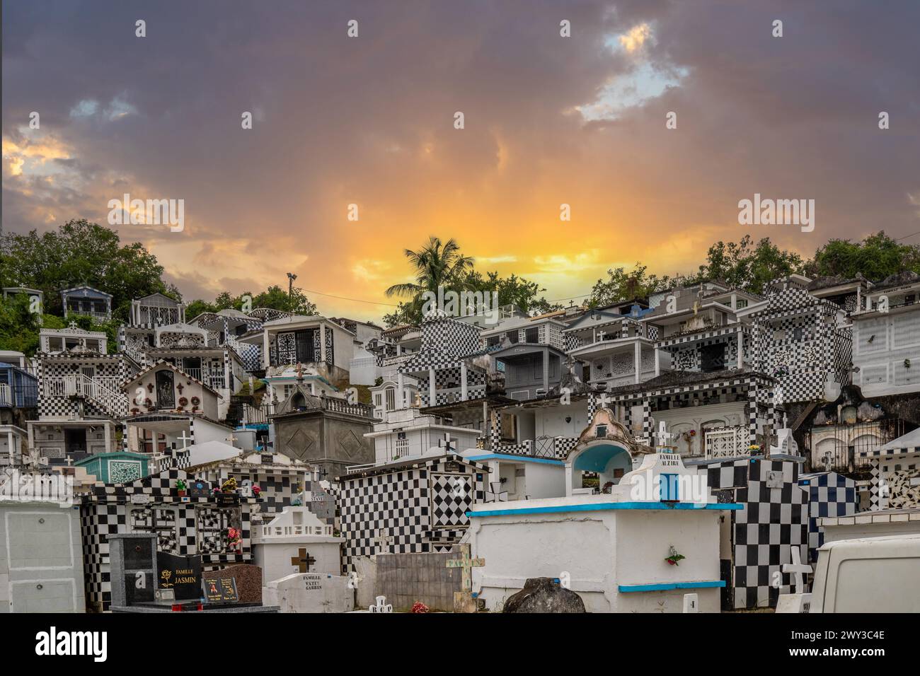 Famous cemetery, many mausoleums or large tombs decorated with tiles ...