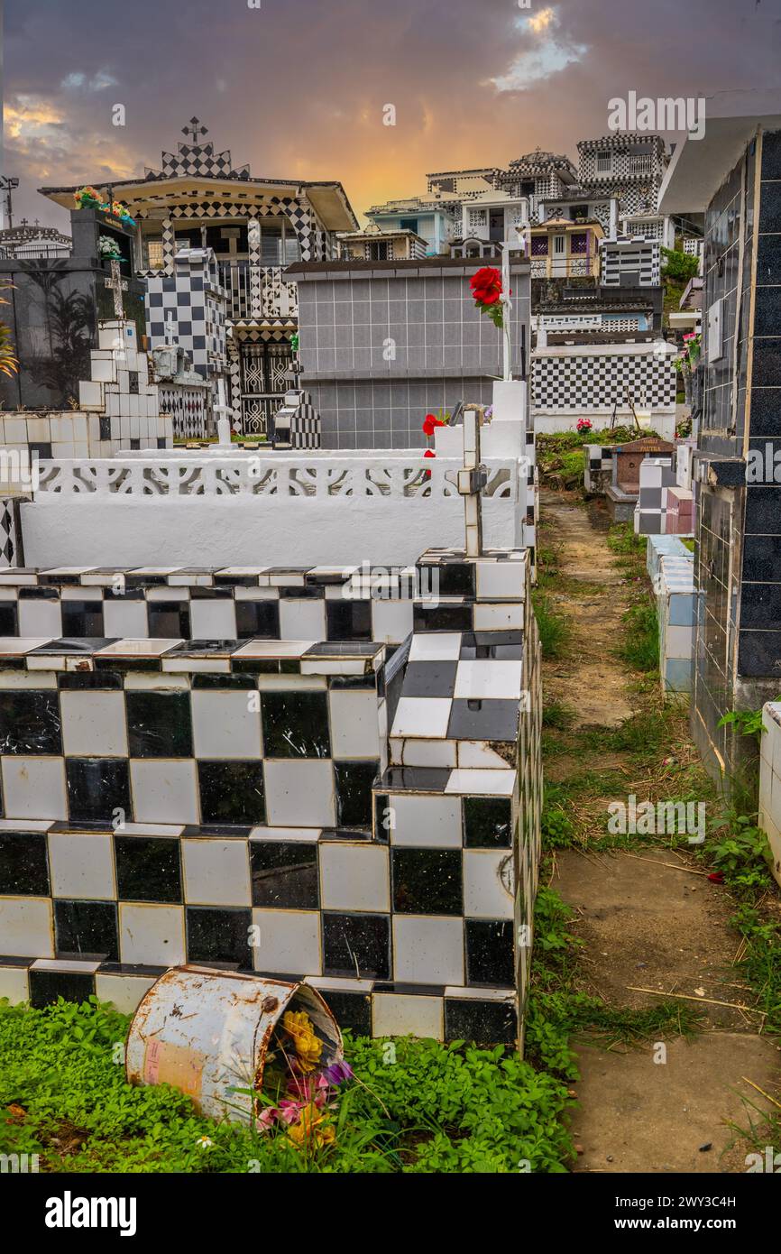 Famous cemetery, many mausoleums or large tombs decorated with tiles ...