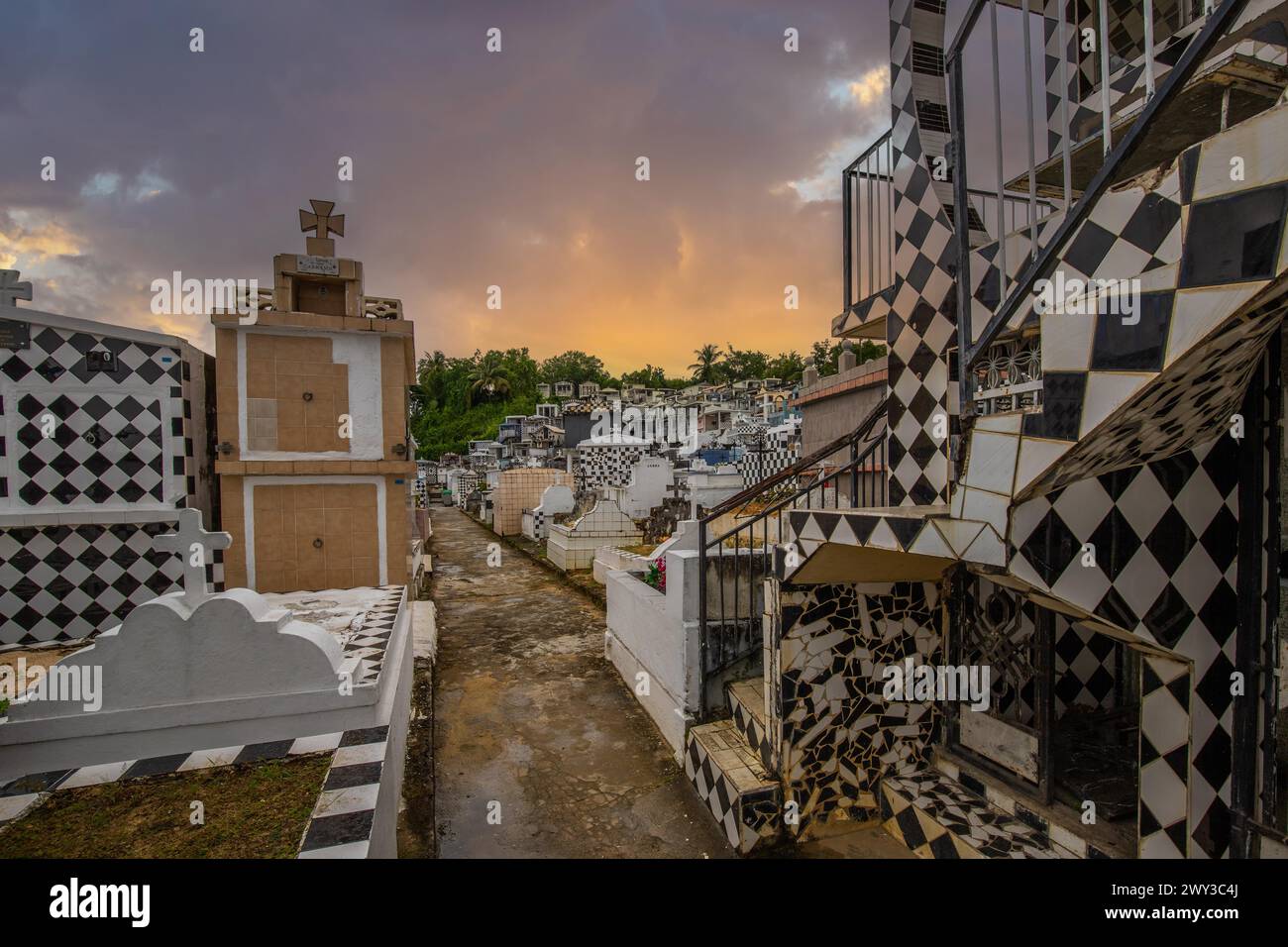 Famous cemetery, many mausoleums or large tombs decorated with tiles ...