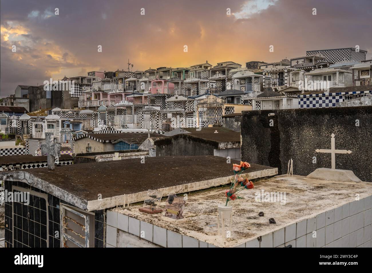 Famous cemetery, many mausoleums or large tombs decorated with tiles ...