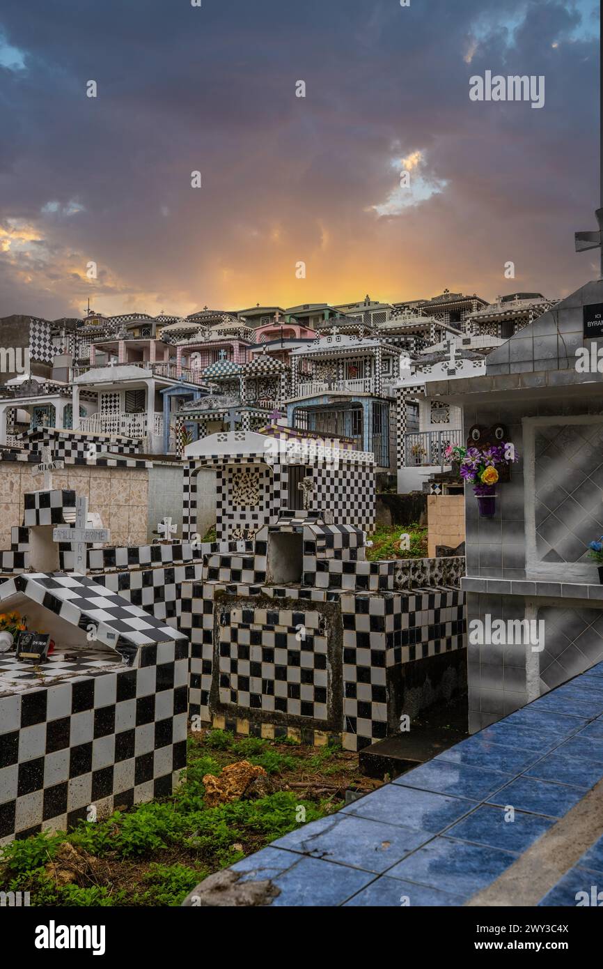 Famous cemetery, many mausoleums or large tombs decorated with tiles ...