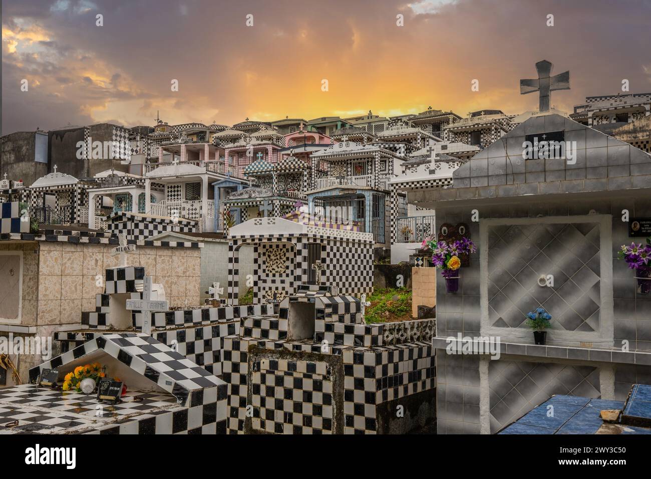 Famous cemetery, many mausoleums or large tombs decorated with tiles ...