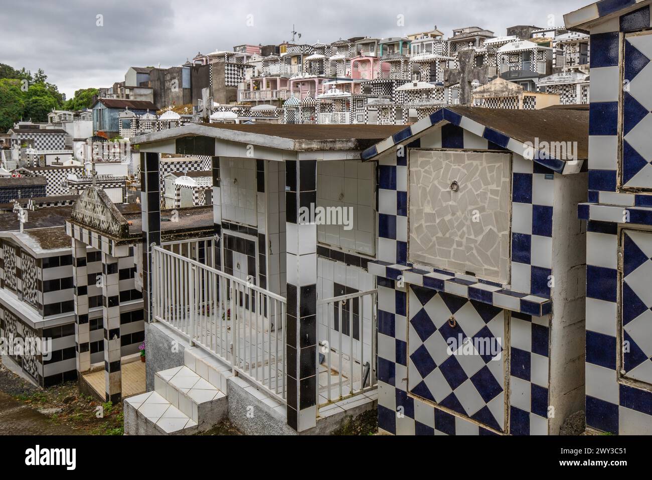 Famous cemetery, many mausoleums or large tombs decorated with tiles ...