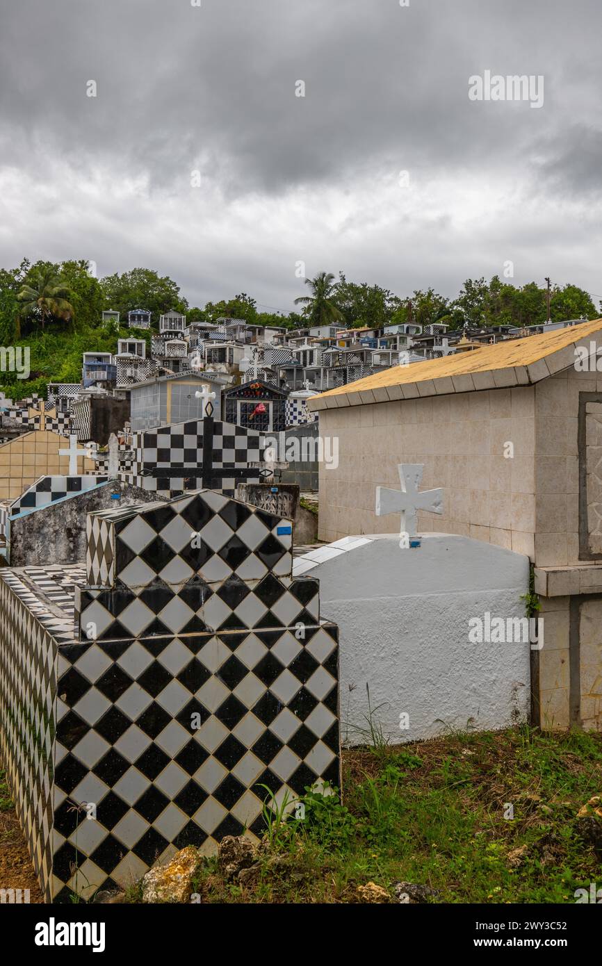 Famous cemetery, many mausoleums or large tombs decorated with tiles ...