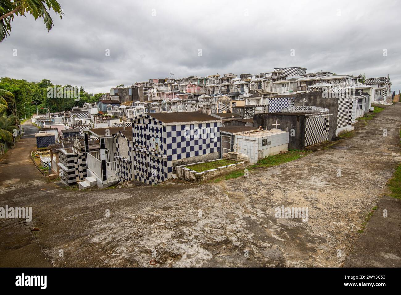Famous cemetery, many mausoleums or large tombs decorated with tiles ...