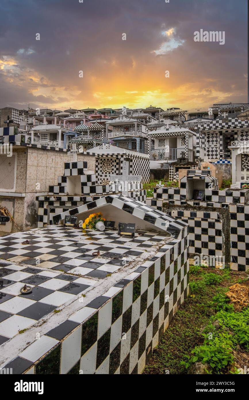 Famous cemetery, many mausoleums or large tombs decorated with tiles ...