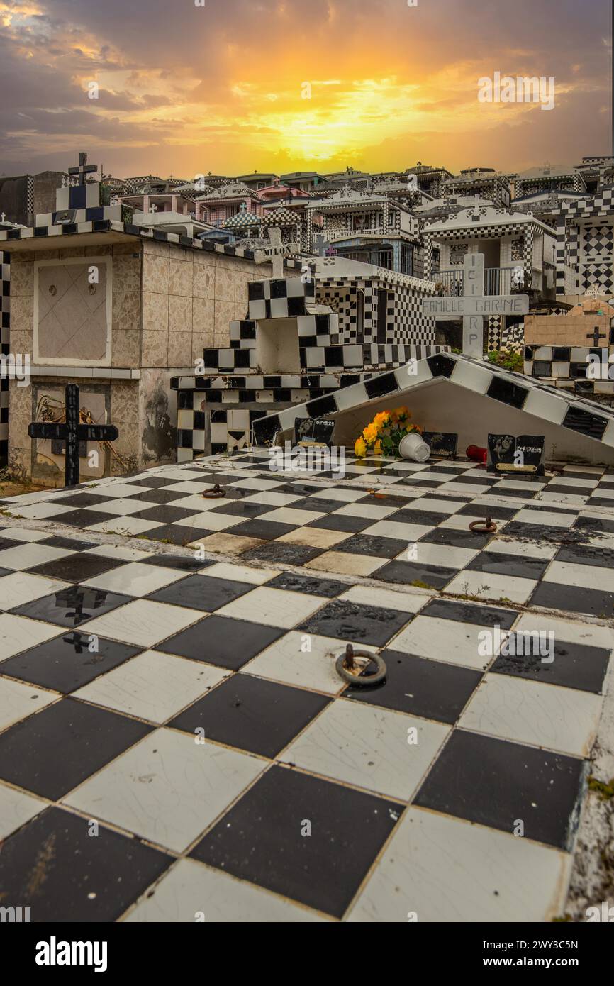 Famous cemetery, many mausoleums or large tombs decorated with tiles ...