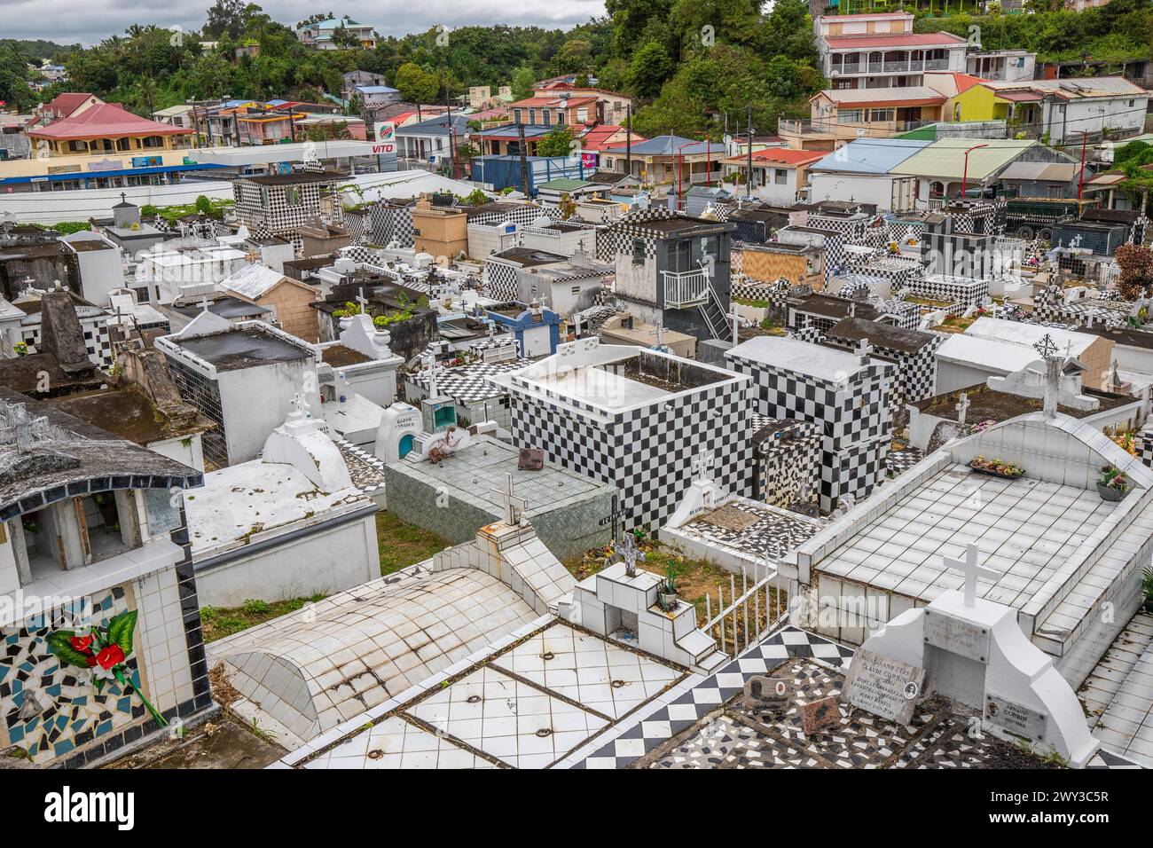 Famous cemetery, many mausoleums or large tombs decorated with tiles ...