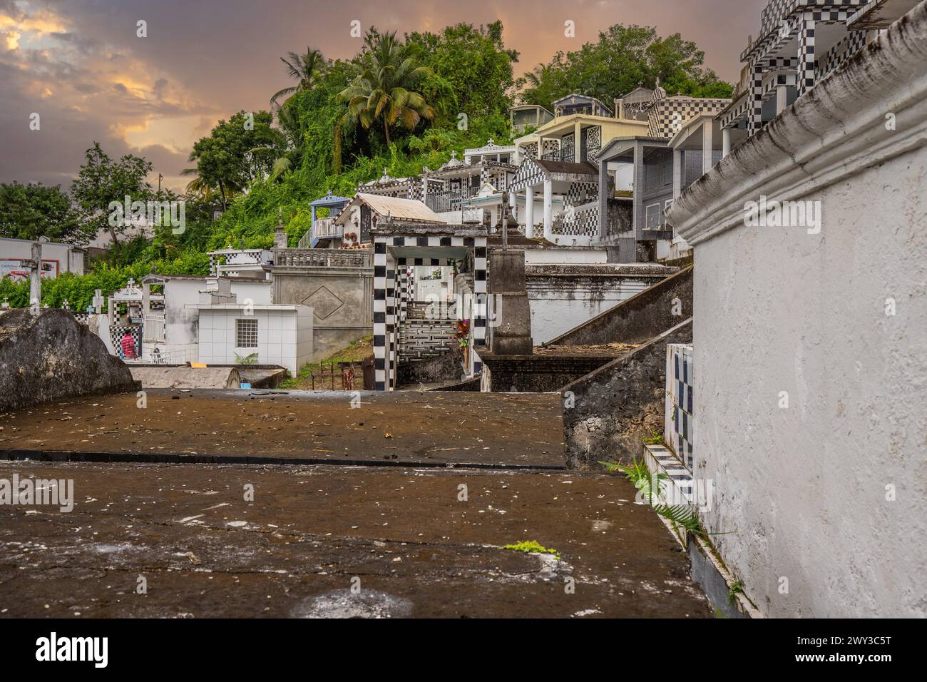 Famous cemetery, many mausoleums or large tombs decorated with tiles ...