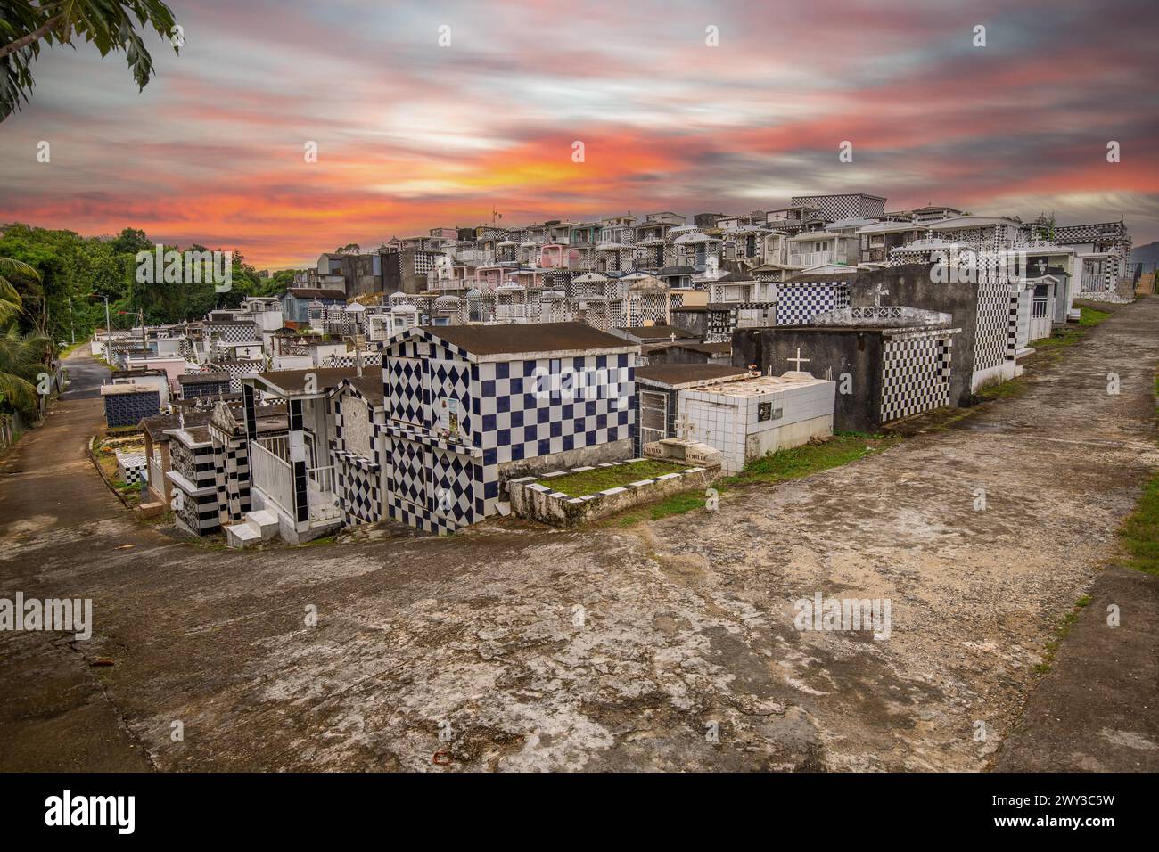 Famous cemetery, many mausoleums or large tombs decorated with tiles ...