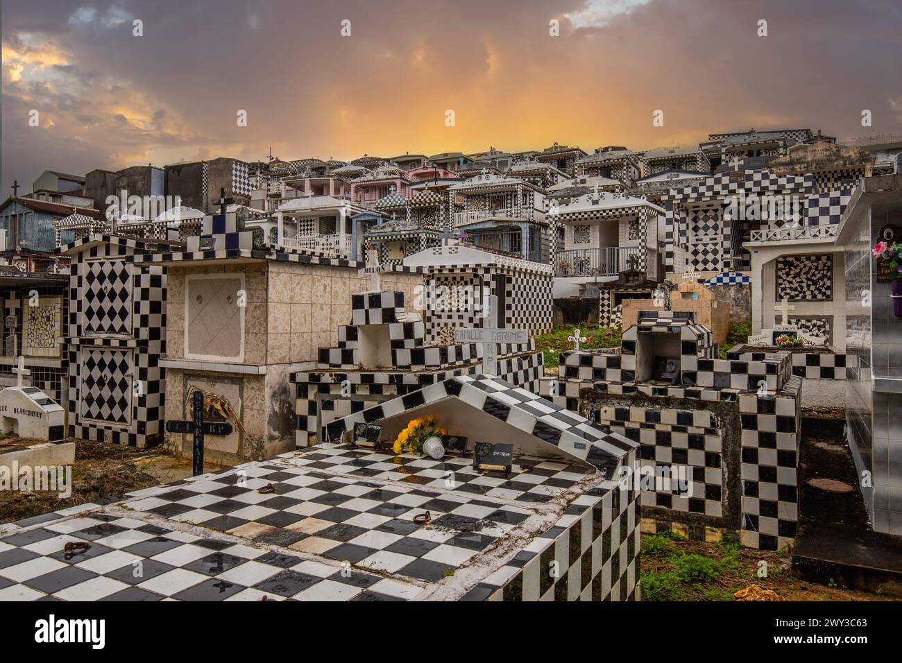 Famous cemetery, many mausoleums or large tombs decorated with tiles ...