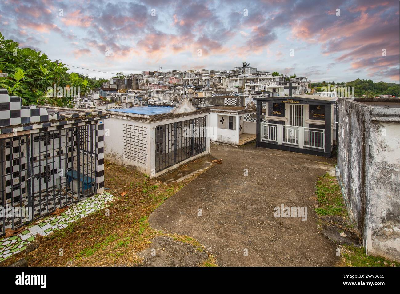 Famous cemetery, many mausoleums or large tombs decorated with tiles ...