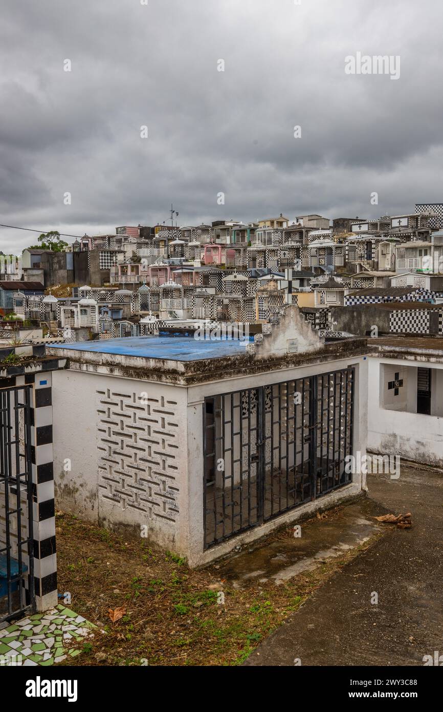 Famous cemetery, many mausoleums or large tombs decorated with tiles ...
