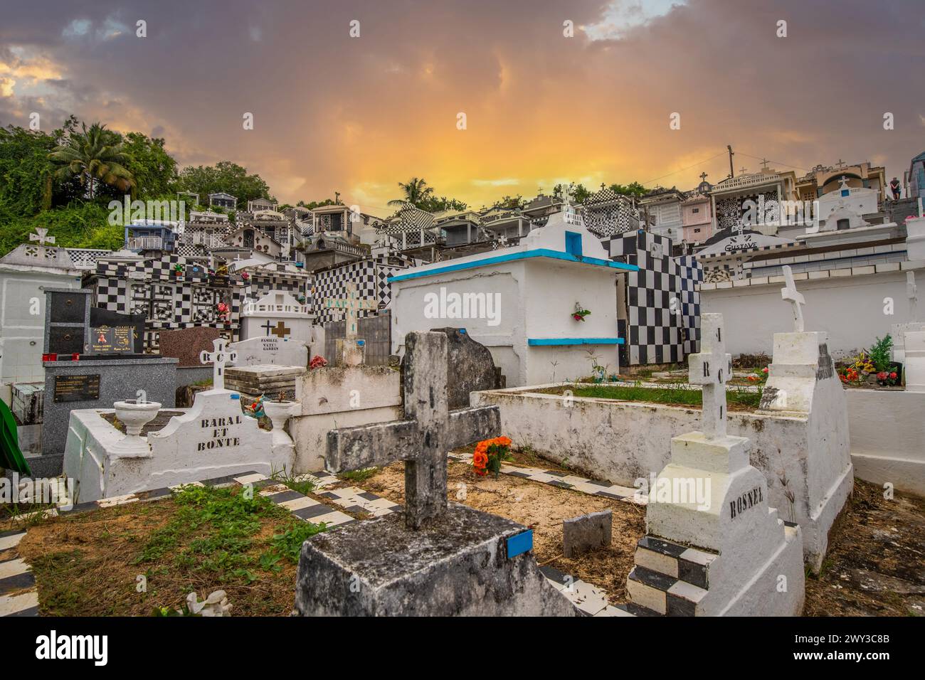 Famous cemetery, many mausoleums or large tombs decorated with tiles ...