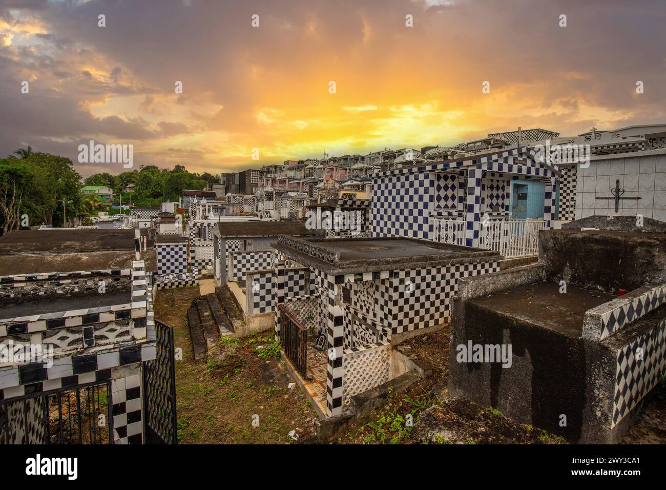 Famous cemetery, many mausoleums or large tombs decorated with tiles ...