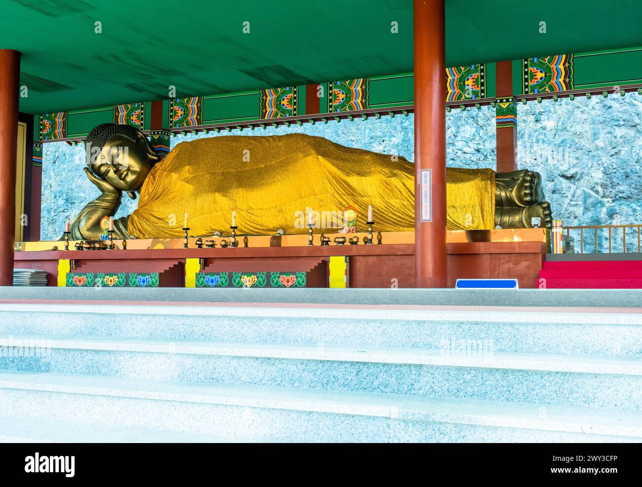 Thirteen meter long reclining Buddha at Manbulsa Temple in Yeongcheon ...