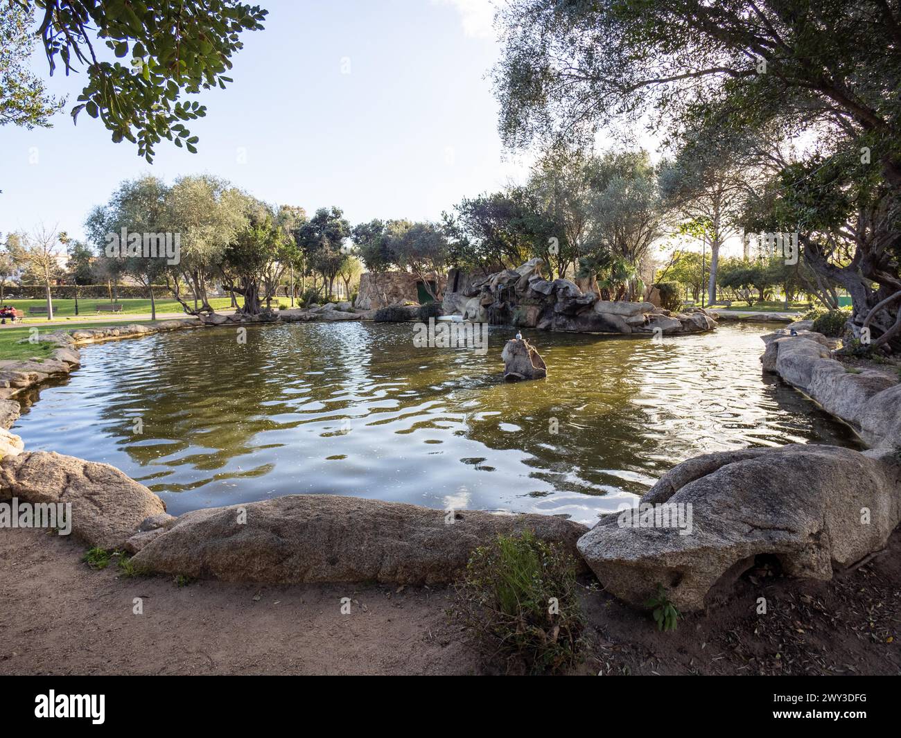 Waterfall and small pond, Fausto Noce Park, Olbia, Sardinia, Italy ...
