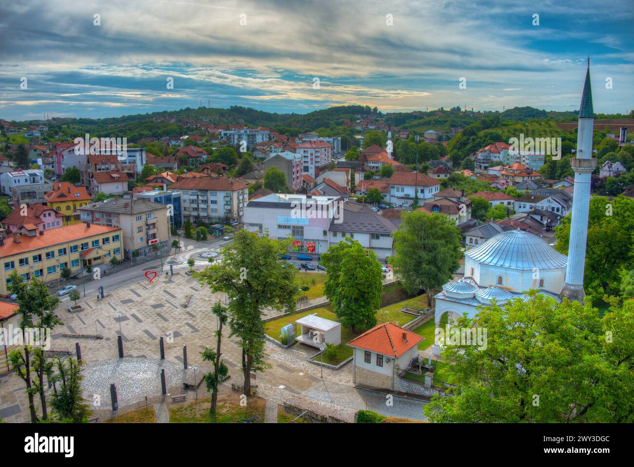 Panorama of Bosnian town Gradacac Stock Photo - Alamy