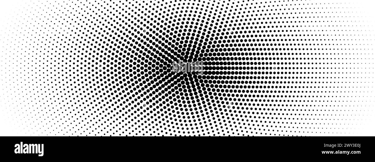 Radial halftone grunge fading texture. Vanishing dotted circle line ...