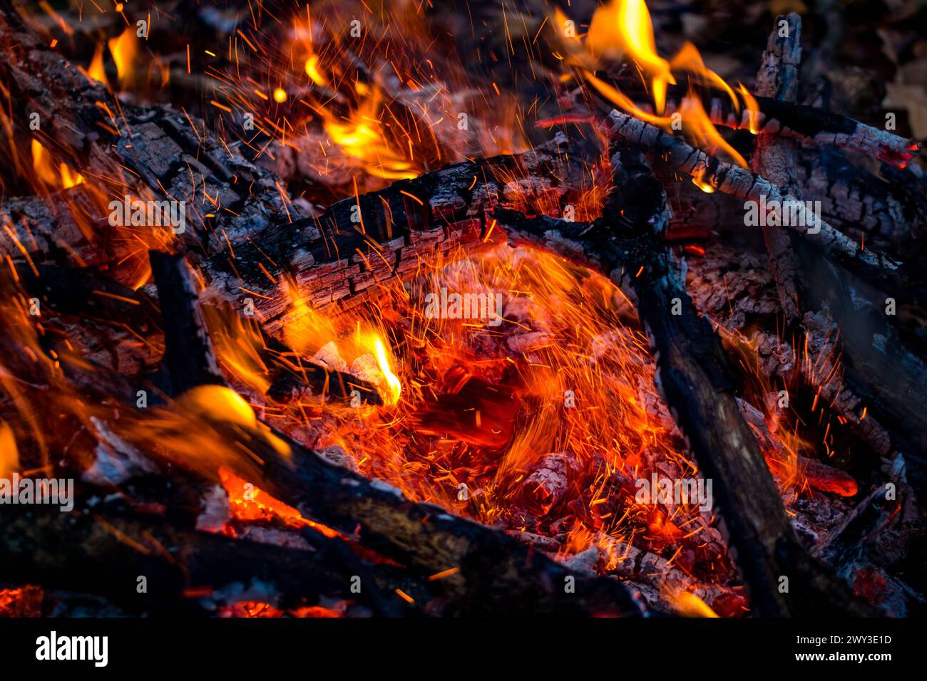 Beautiful bonfire with sparks flying upwards Stock Photo - Alamy
