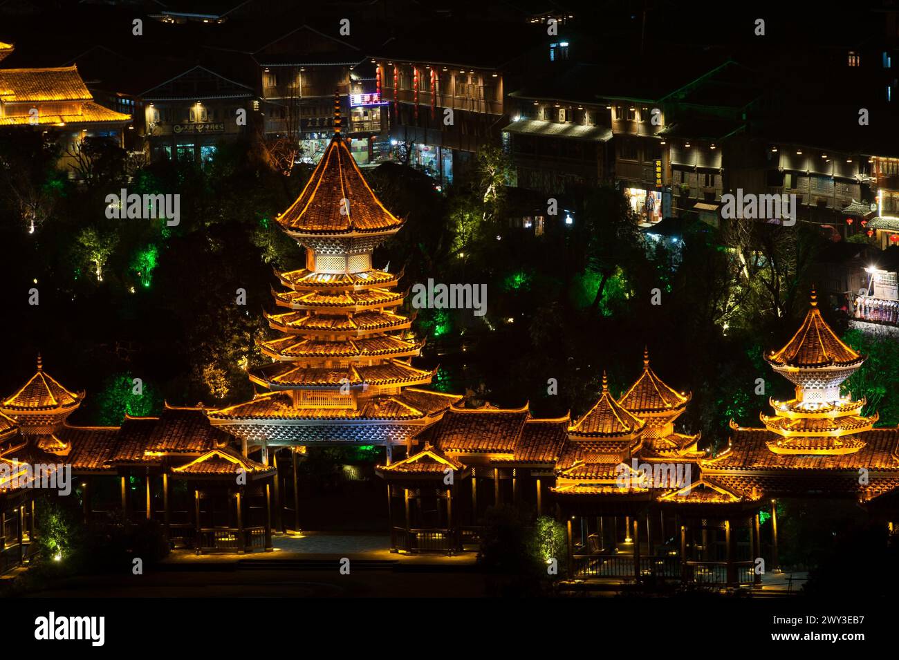 Zhaoxing village landscape, night, guizhou, china Stock Photo - Alamy