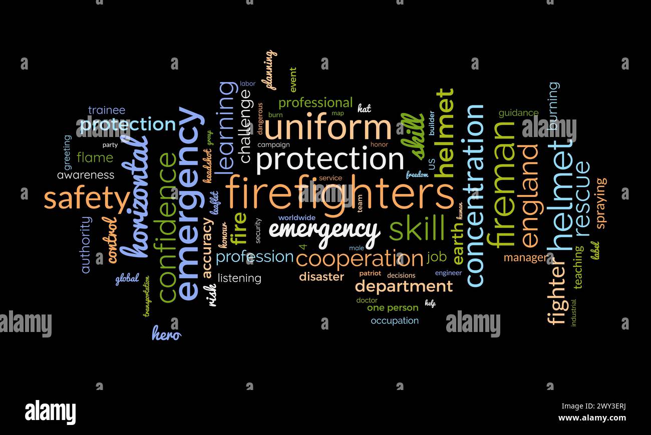 Firefighters Day word cloud template. Career awareness concept vector ...