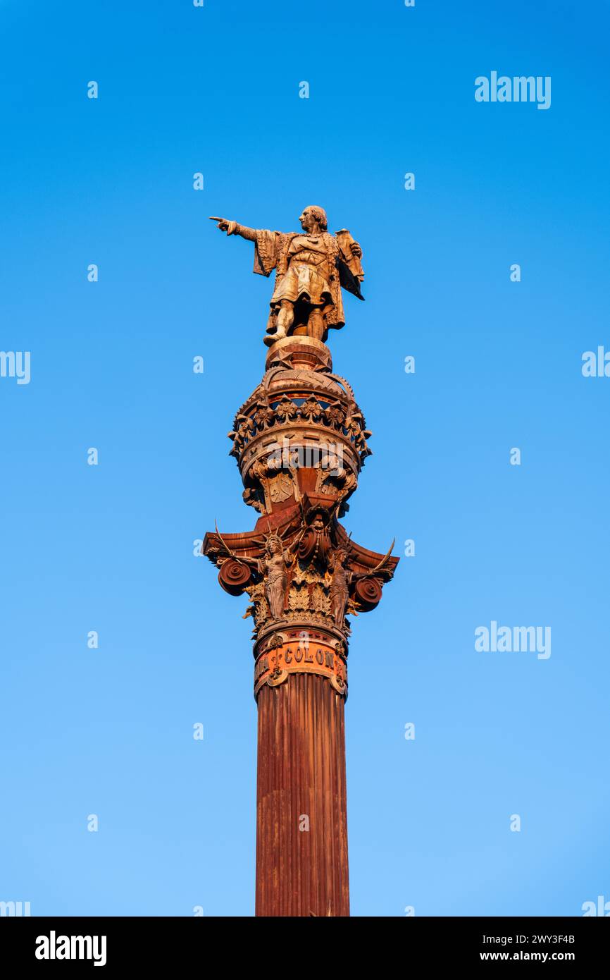 Columbus Column at the end of the Ramblas, Christopher Columbus points ...