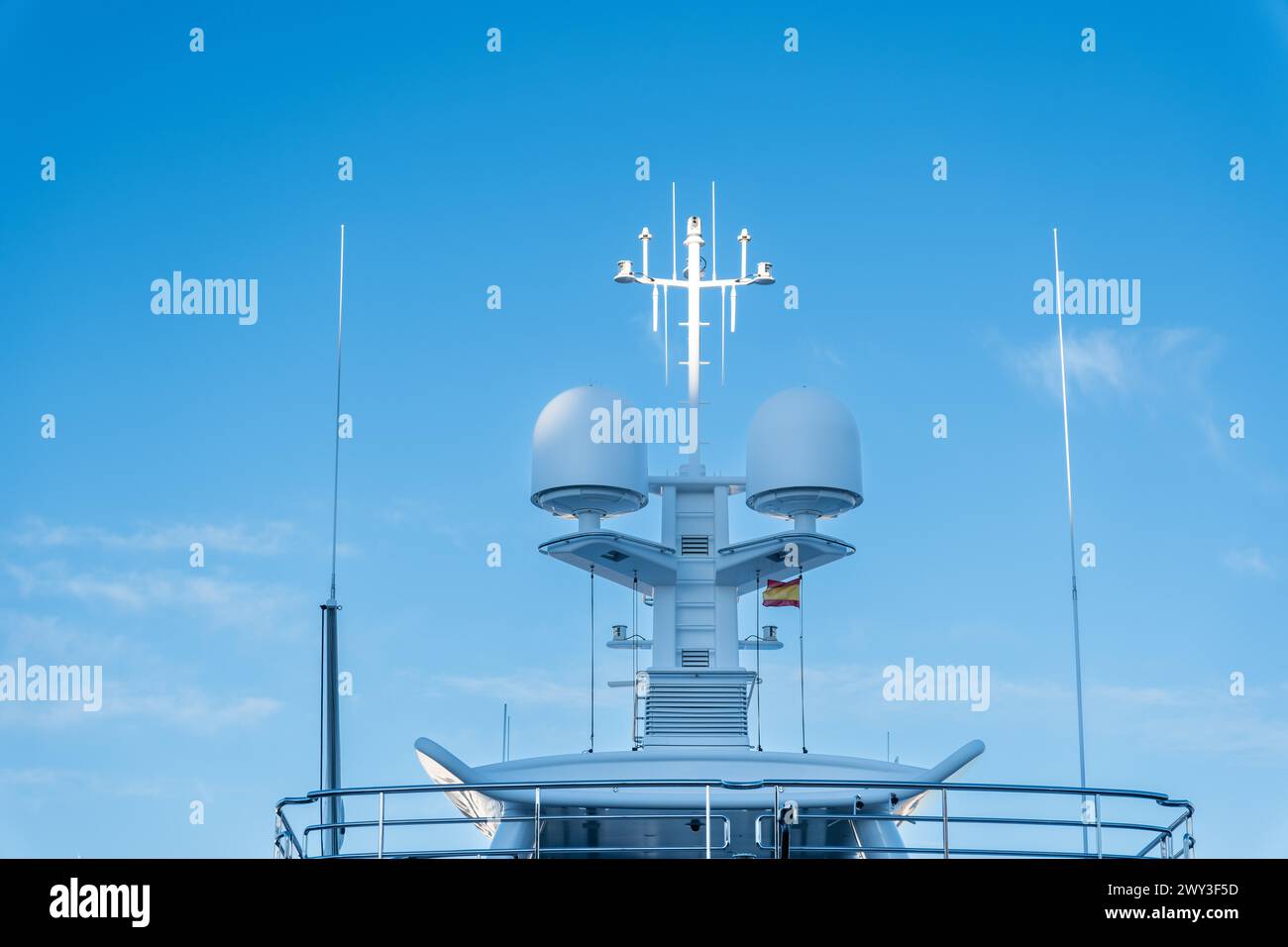 Radar system on the yacht in the old harbour of Barcelona, Spain Stock ...