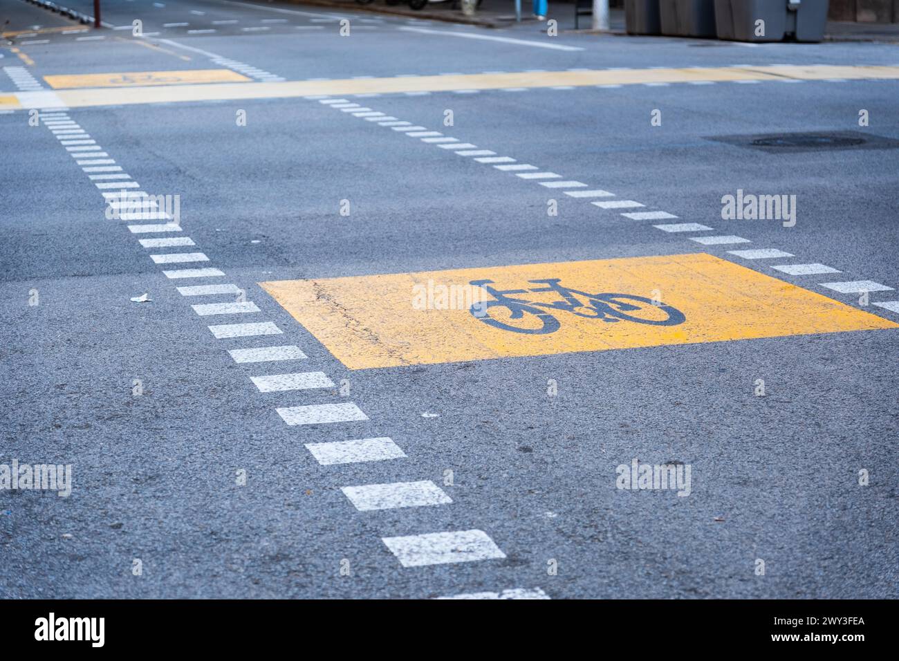 Cycle lane marking and separation from car traffic in Barcelona, Spain ...