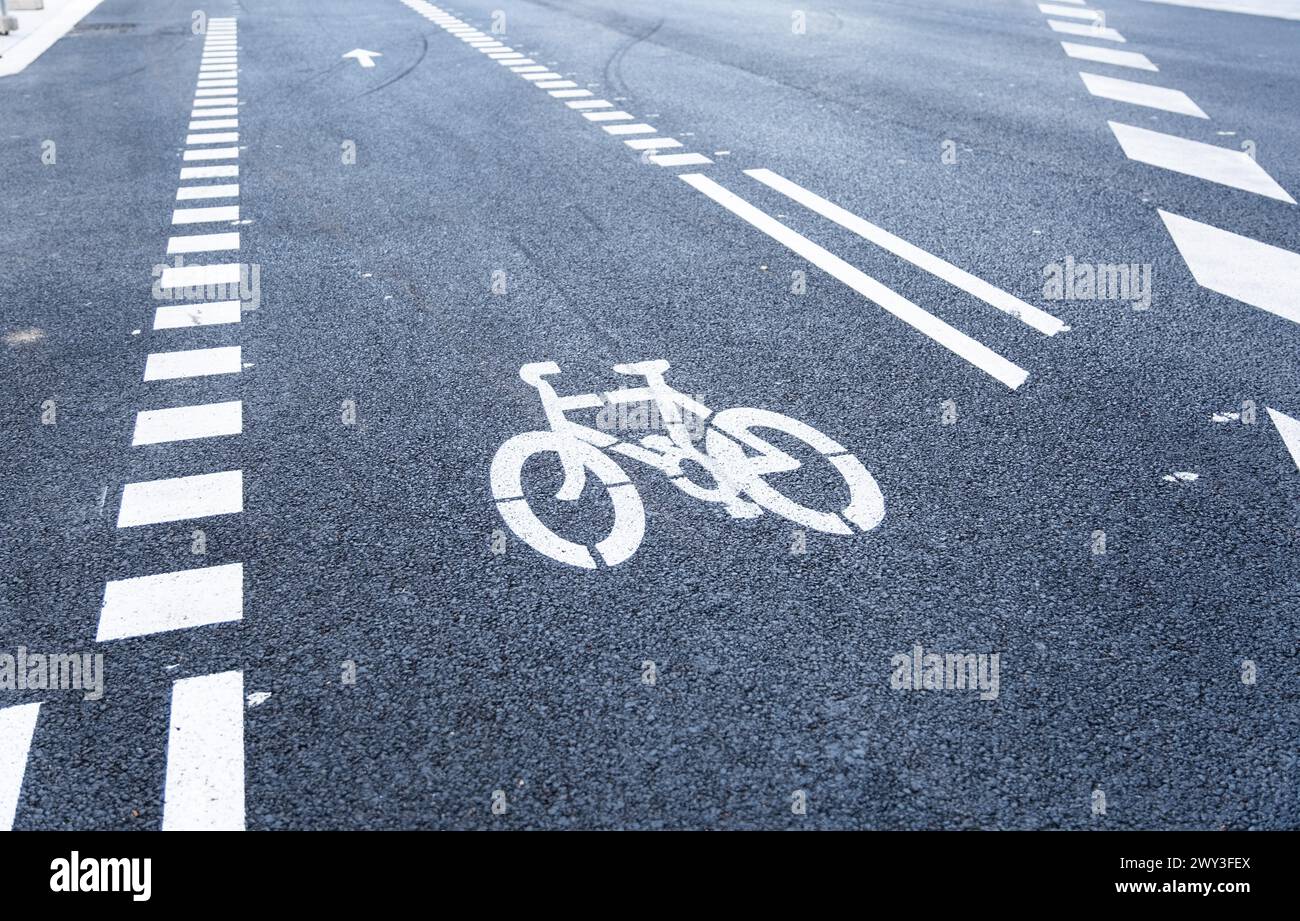 Cycle lane marking and separation from car traffic in Barcelona, Spain ...