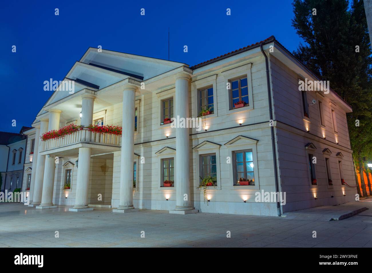 Night view of Visegrad municipality in Andricgrad in Bosnia and ...