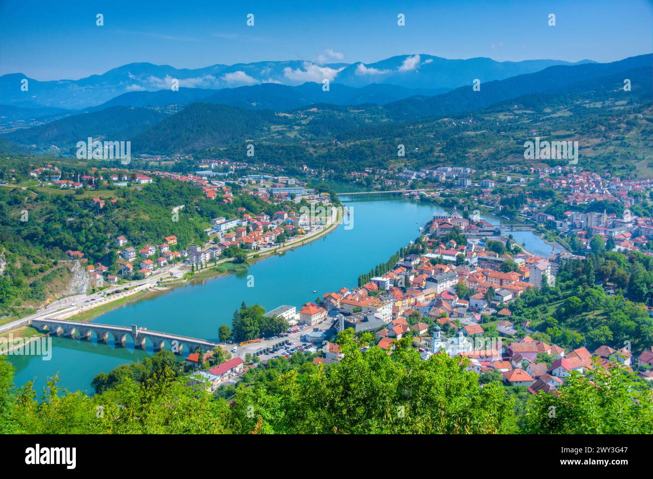 Panorama view of Visegrad town in Bosnia and Herzegovina Stock Photo ...