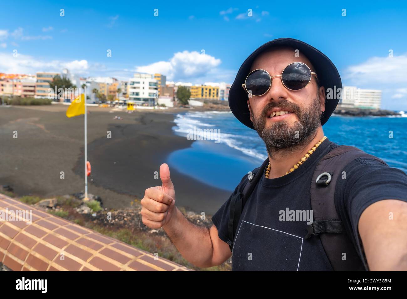 Selfie of a very happy man on vacation in Gran Canaria in the Canary ...