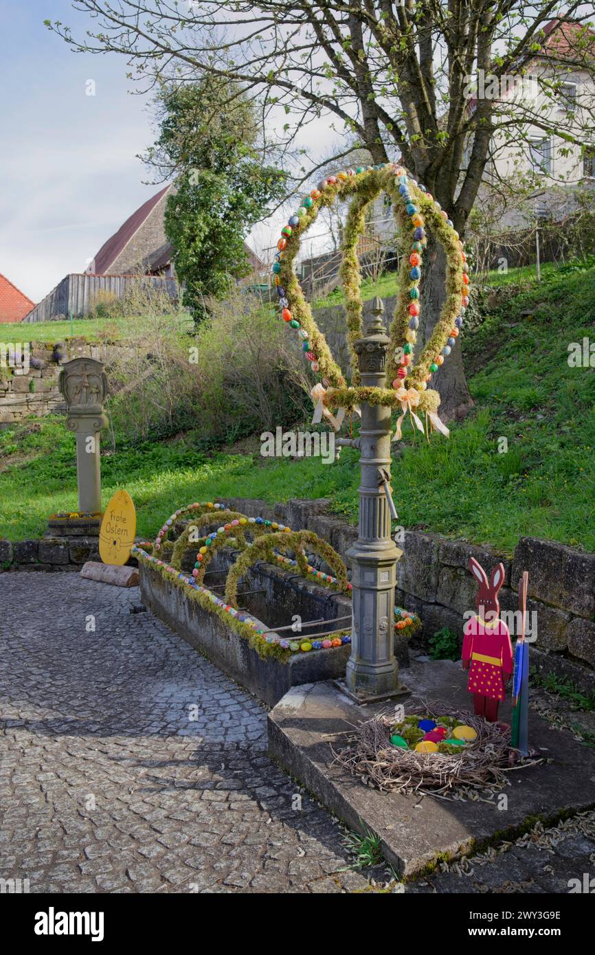 Easter fountain in Jagstberg, Mulfingen-Jagstberg, Mulfingen, Jagsttal ...