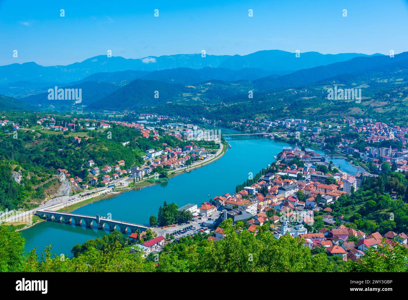 Panorama view of Visegrad town in Bosnia and Herzegovina Stock Photo ...