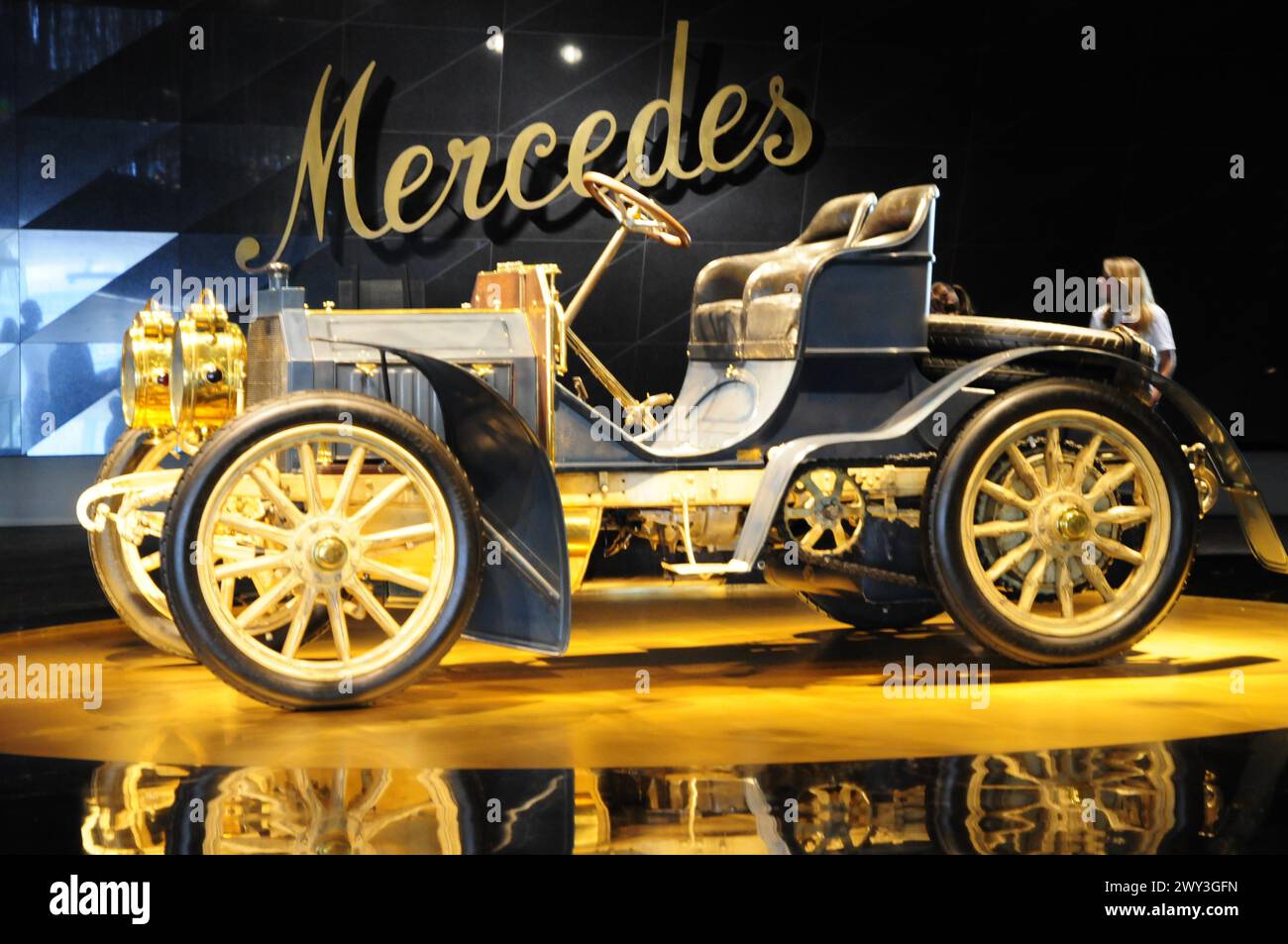 Luxurious vintage Mercedes convertible in shades of gold as an exhibit ...