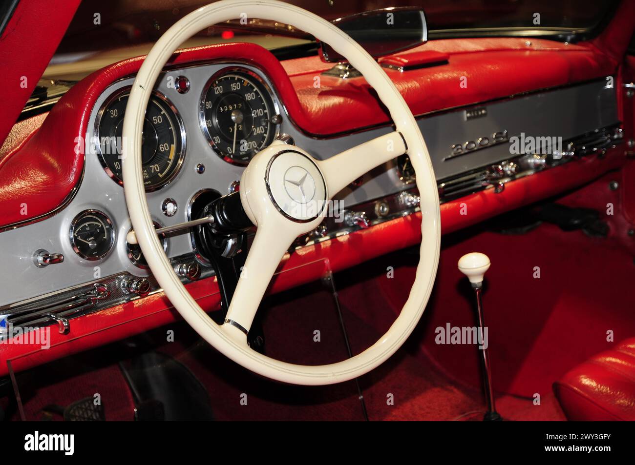 Museum, Mercedes-Benz Museum, Stuttgart, Detailed cockpit view of a ...
